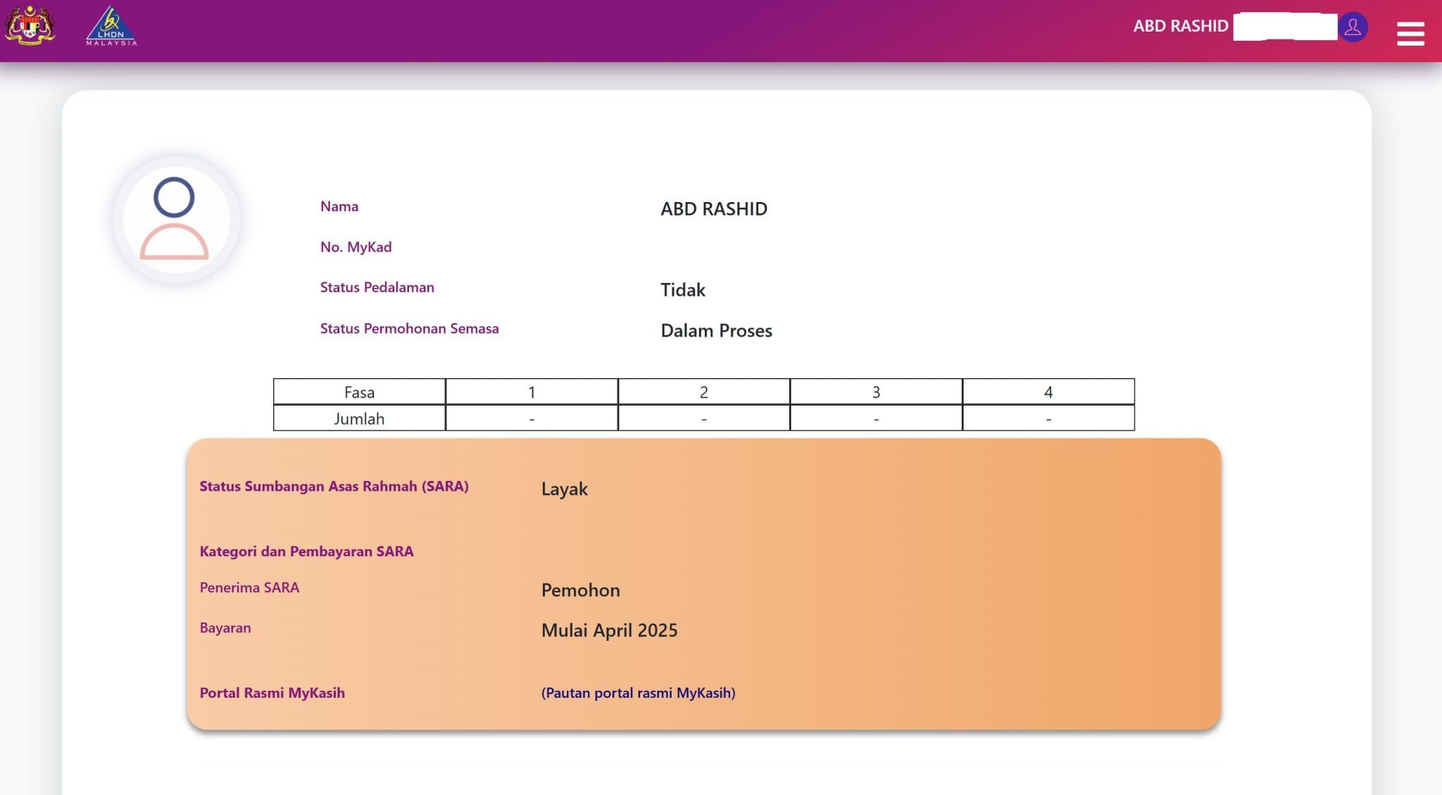 LOGIN SARA 2025 : SEMAKAN STATUS KELAYAKAN PENERIMA BANTUAN DALAM MYKAD ...